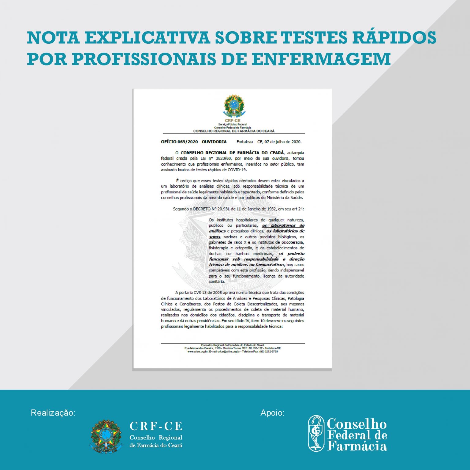 NOTA EXPLICATIVA SOBRE TESTES RÁPIDOS POR PROFISSIONAIS DE ENFERMAGEM ...