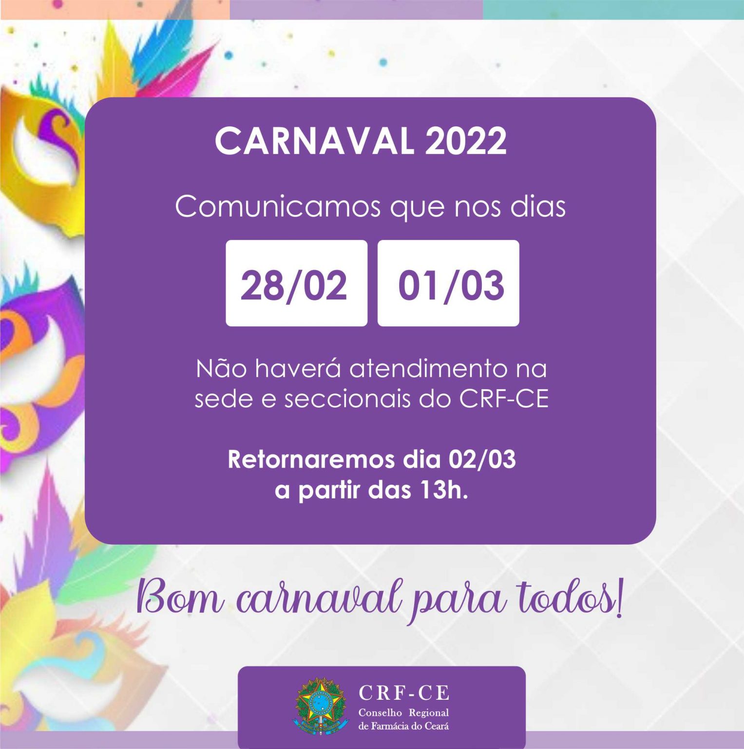 Comunicado – Carnaval 2022 – CRF-CE