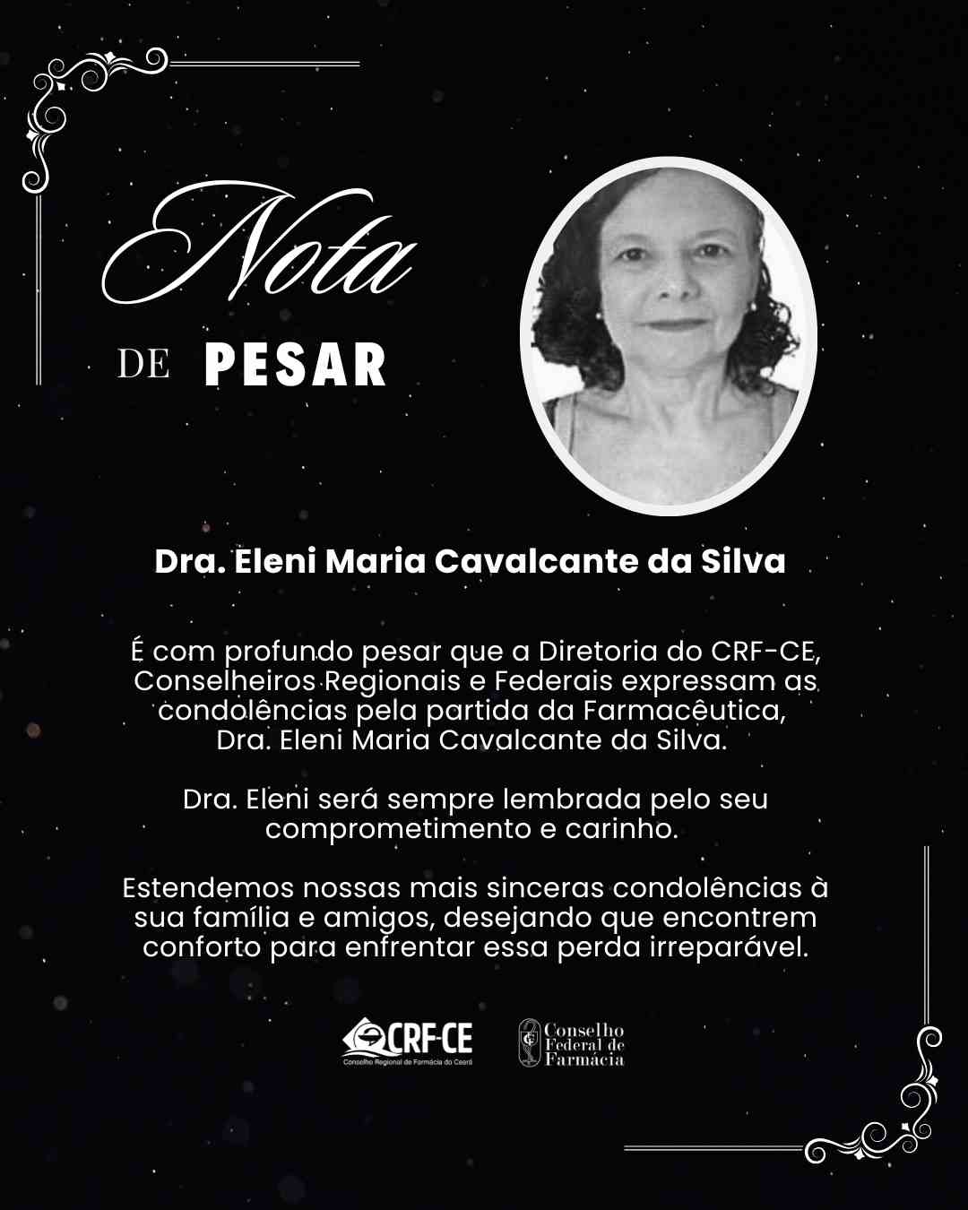 Nota de Pesar – Dra. Eleni Maria Cavalcante da Silva – CRF-CE